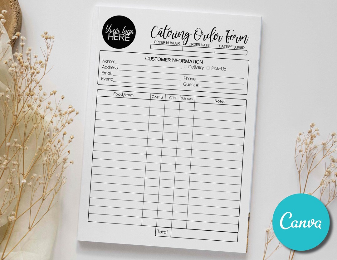 Editable Catering Bakery Food Dessert Order Form Custom Template, Event ...