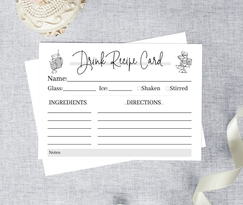Editable Drink Recipe Card Template Printable Cocktail Bar - Etsy