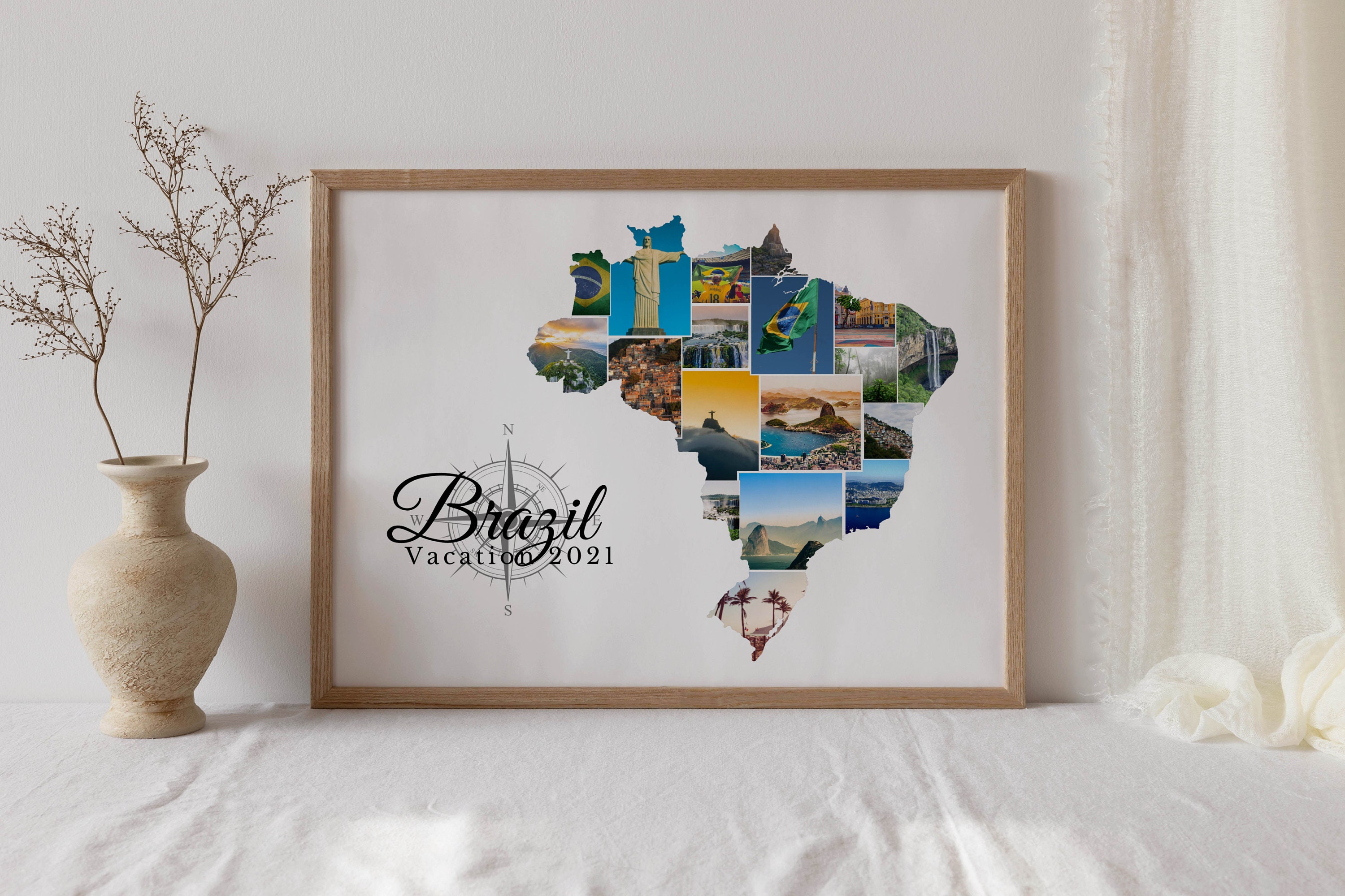 Custom Brazil Photo Collage Gift Map, Brazil Personalized Wedding ...