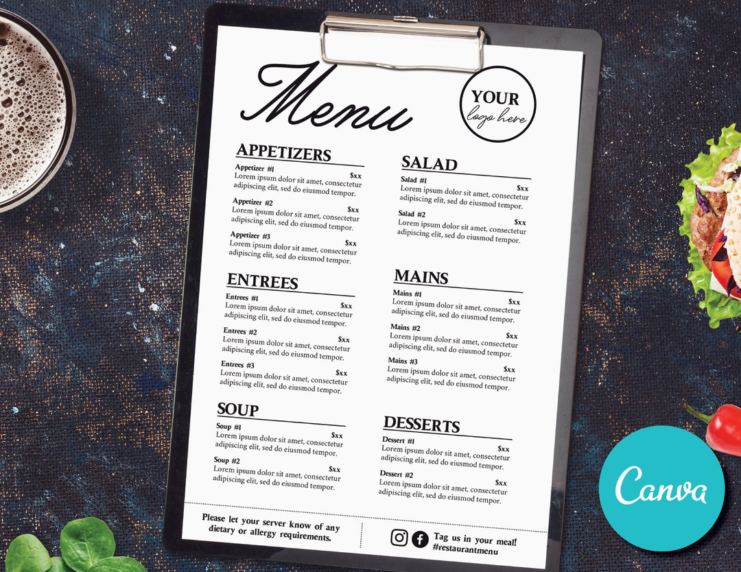 Editable Restaurant Cafe Food Menu Template, Business Menu Template ...