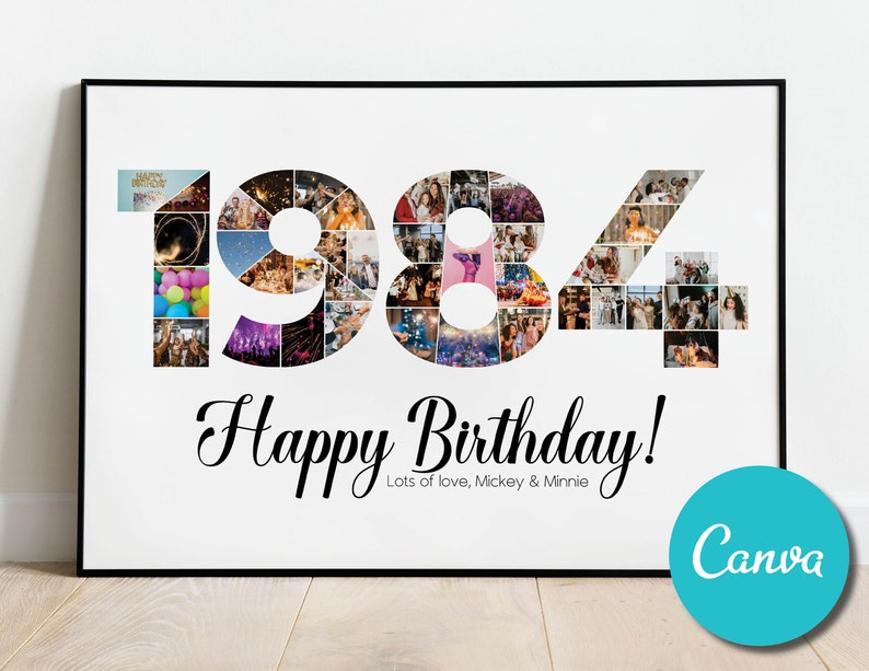 Custom 1984 Birthday Photo Collage Gift Poster Number Art, Custom ...