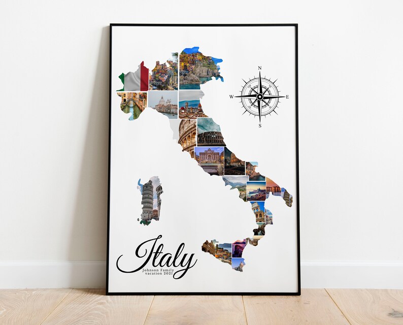 Italy Custom Photo Collage Map Gift Honeymoon Wedding Art, Italy ...