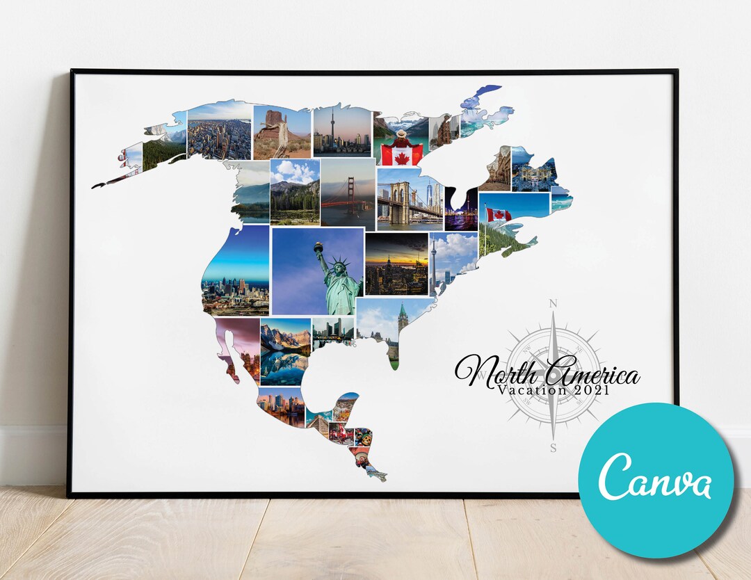 Mapa de América del Norte personalizado collage de fotos personalizado ...