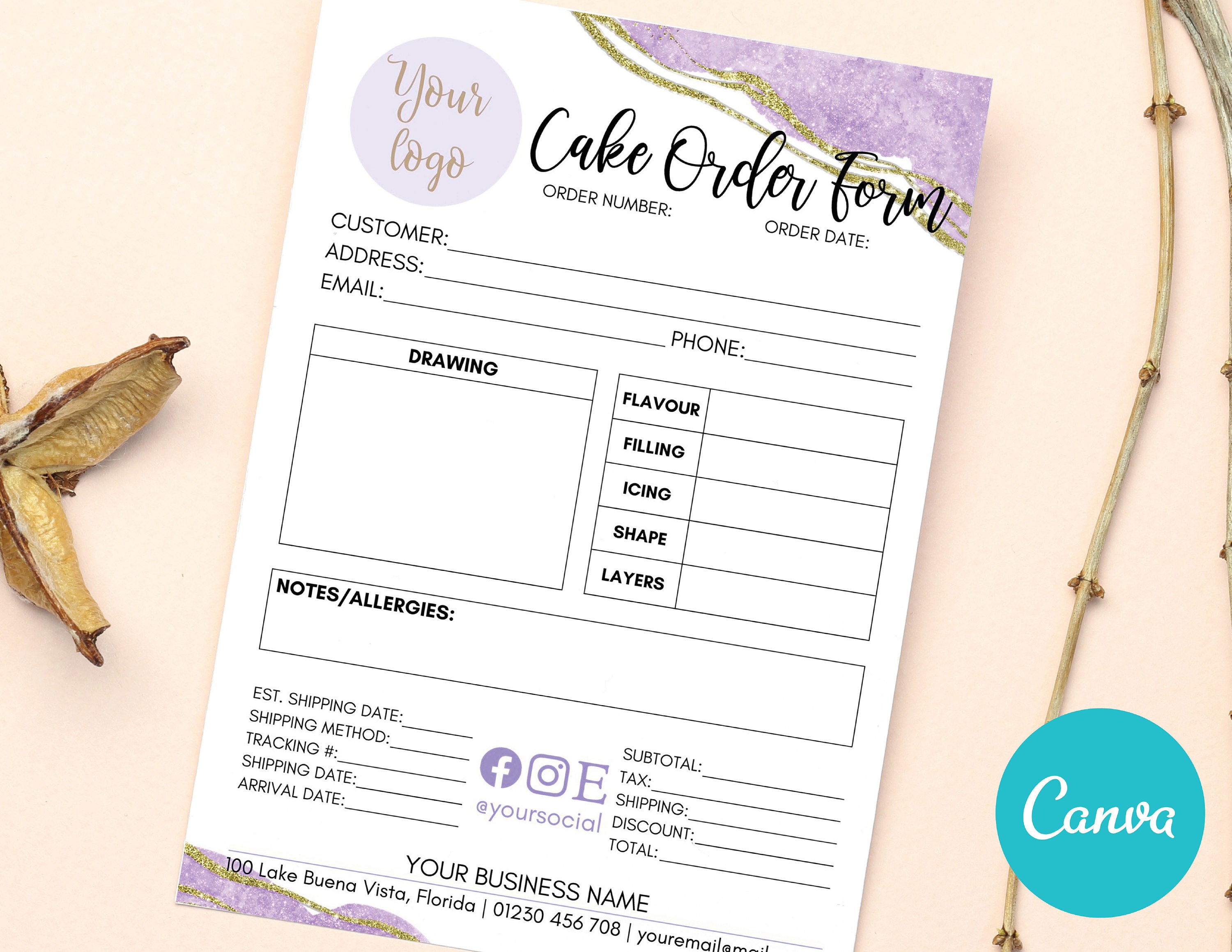 Custom Cake Order Form Editable Custom Bakery Order Form - Etsy UK