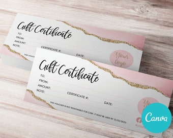 Pink Editable DIY Gift Card Certificate Template Gift Voucher | Etsy