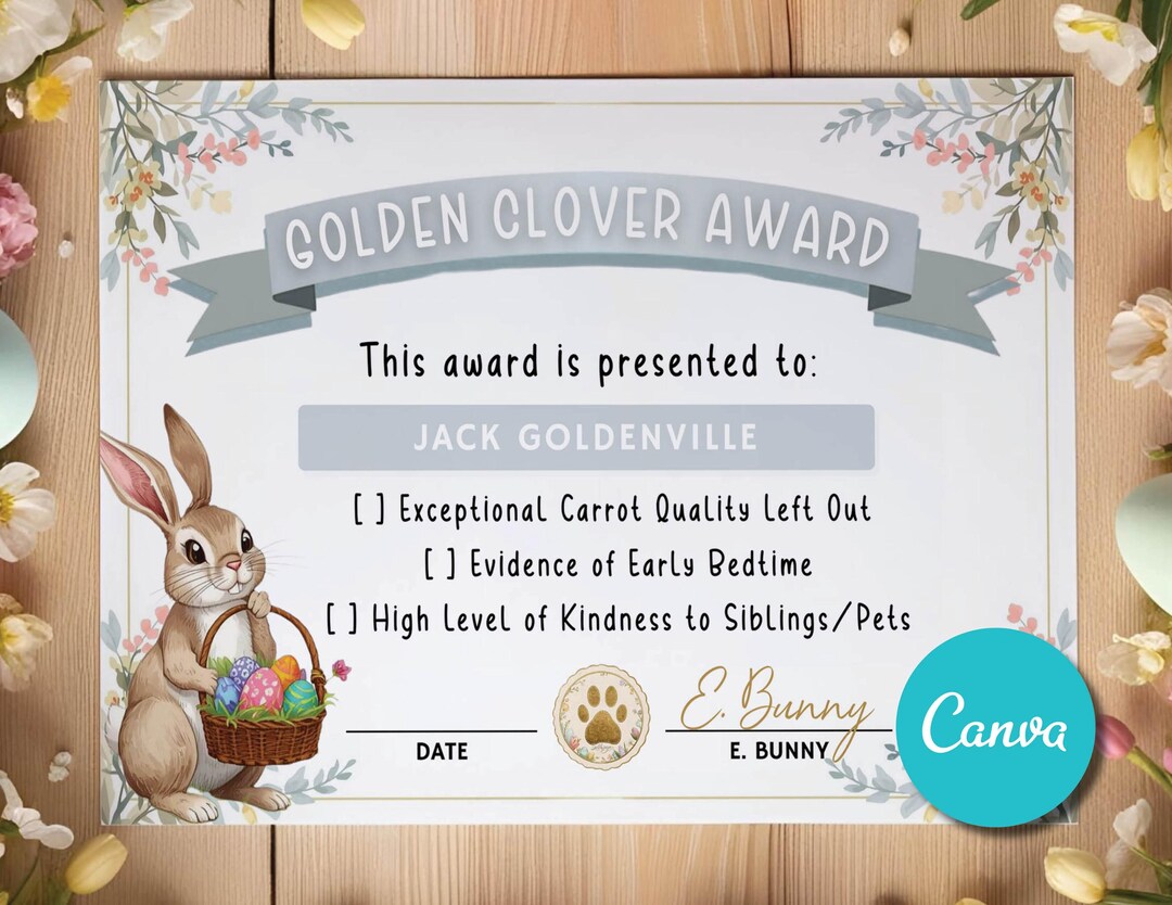 Easter Bunny Certificate Letter Award, Editable Official Mail Award ...