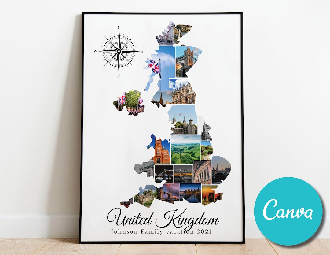 United Kingdom Map Travel Photo Collage Poster Wedding Anniversary Gift ...