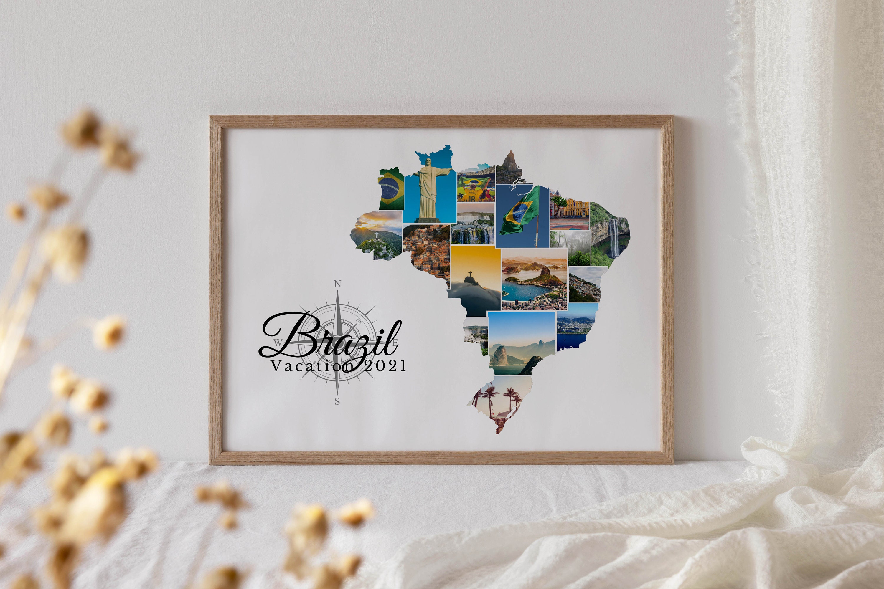 Custom Brazil Photo Collage Gift Map, Brazil Personalized Wedding ...