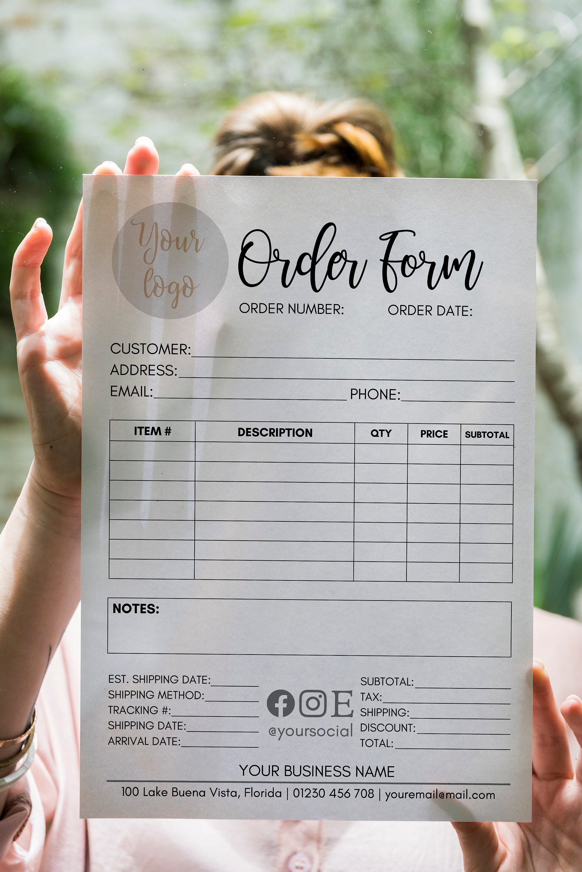 Editable Order Form Custom Template, Printable Purchase Order Form ...