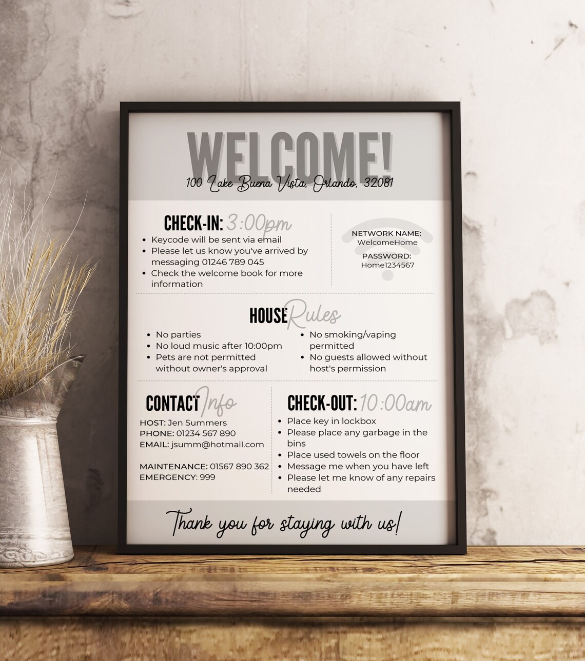 Airbnb Welcome Poster Template Sign Airbnb Poster Editable - Etsy