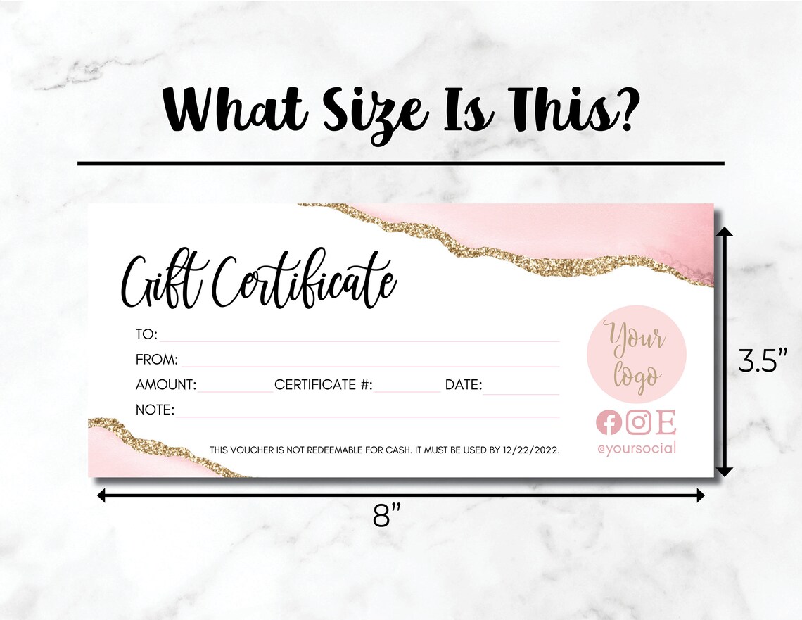 Pink Editable DIY Gift Card Certificate Template Gift Voucher - Etsy