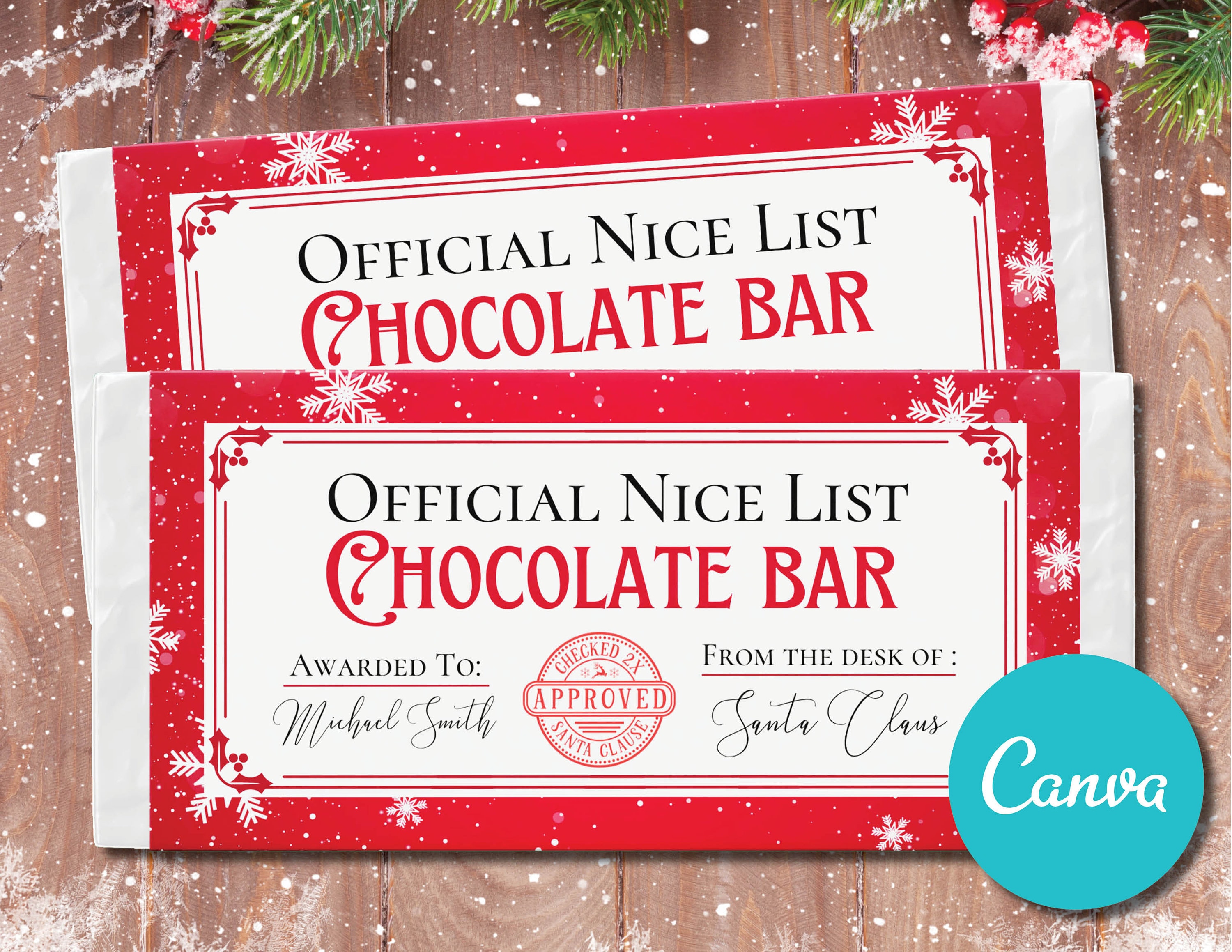Santa Nice List Chocolate Bar Wrapper Editable Certificate - Etsy