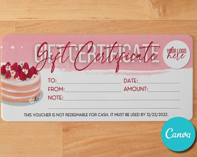 Editable Gift Certificate for Cakes and Bakery Shop | Canva Template ...