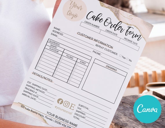 Custom Gold Cake Order Form Editable Custom Bakery Order - Etsy UK