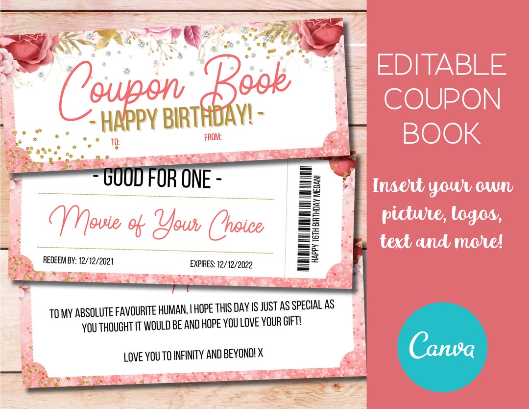 Editable Birthday Voucher Coupons Gift Love Book Template, Custom ...