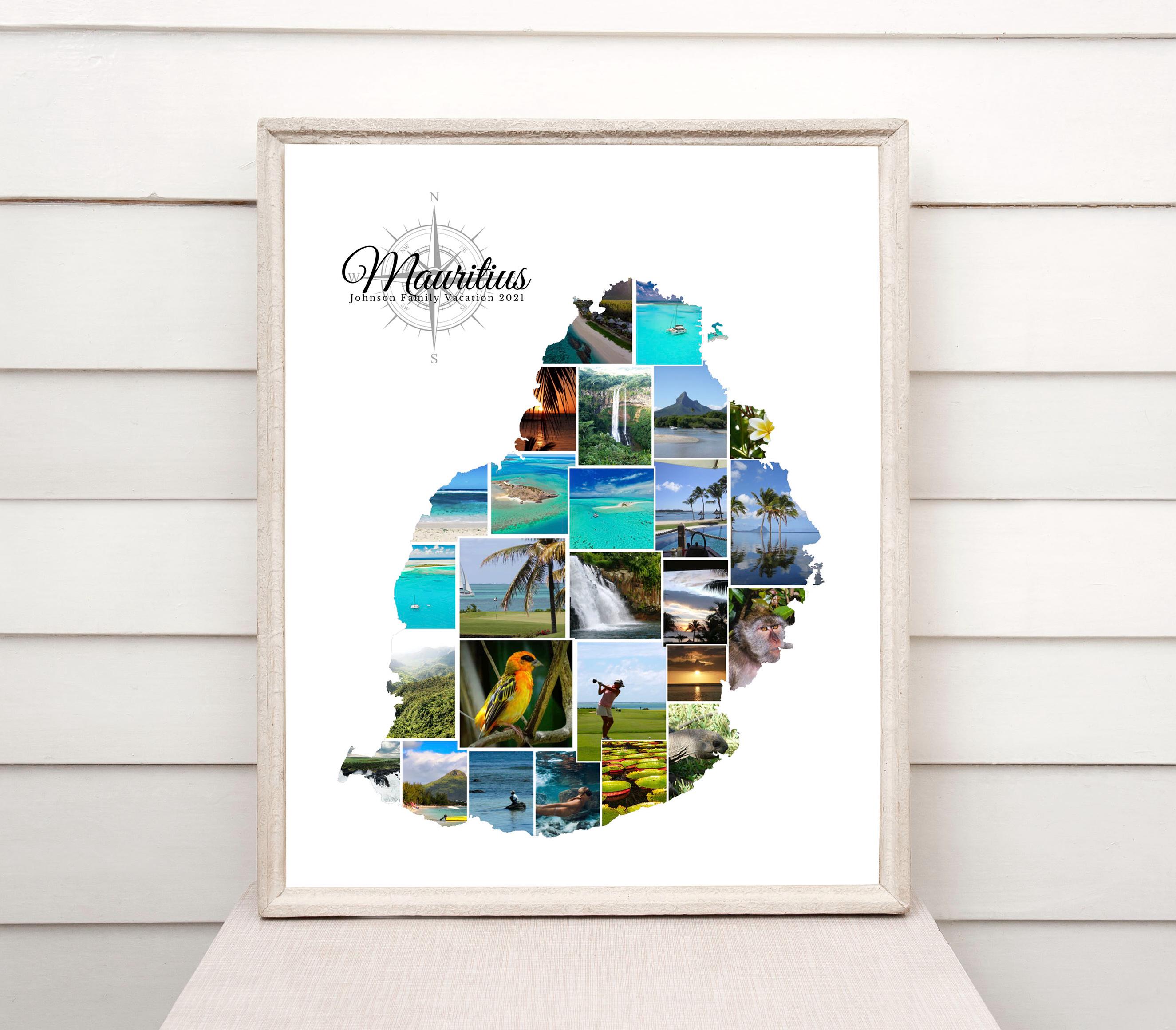 Mauritius Map Travel Photo Collage Poster Wedding Anniversary Gift ...