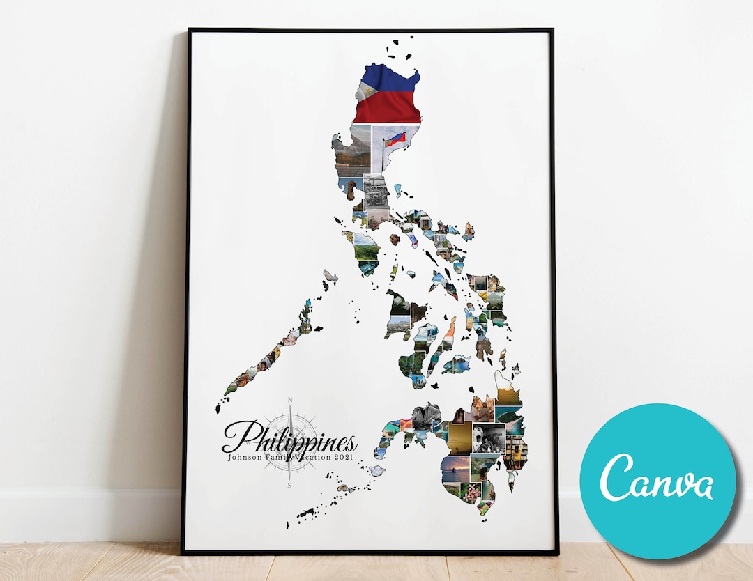 Philippines Map Travel Photo Collage Poster Wedding Anniversary Gift ...