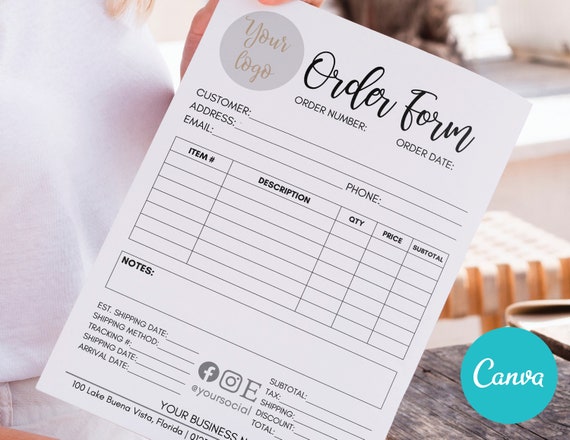 Editable Order Form Custom Template Printable Purchase Order - Etsy UK