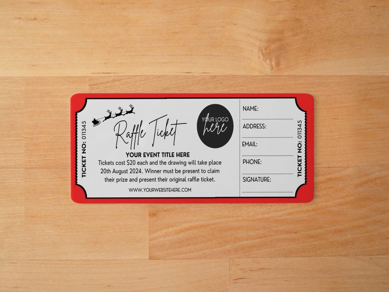 Editable Raffle Event Ticket Template, Christmas Custom DIY Surprise ...
