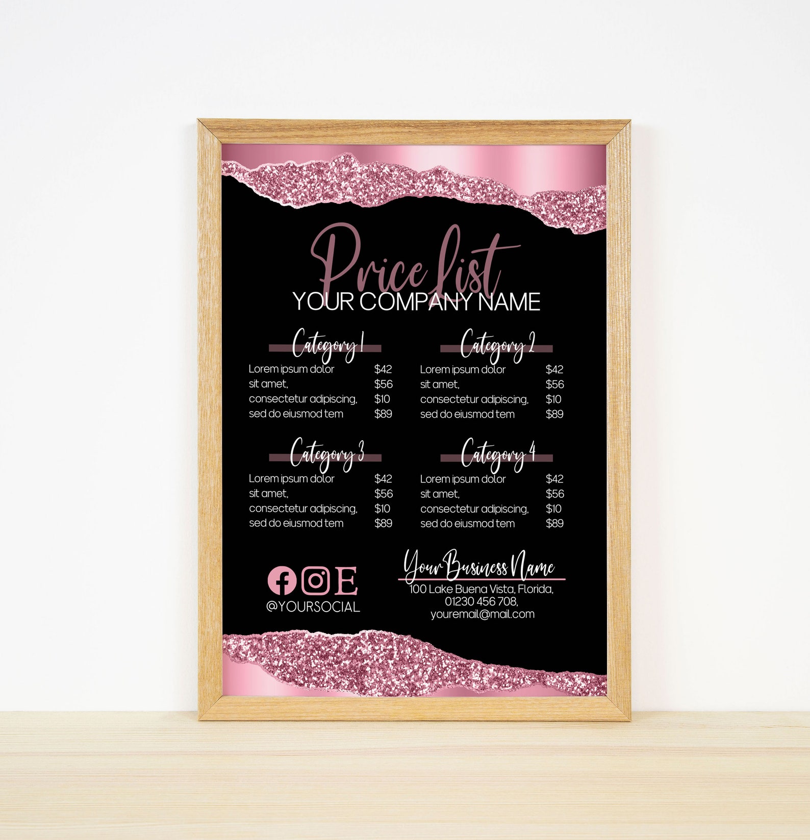Pink Glitter Editable Price List Template Custom Salon Bakery - Etsy