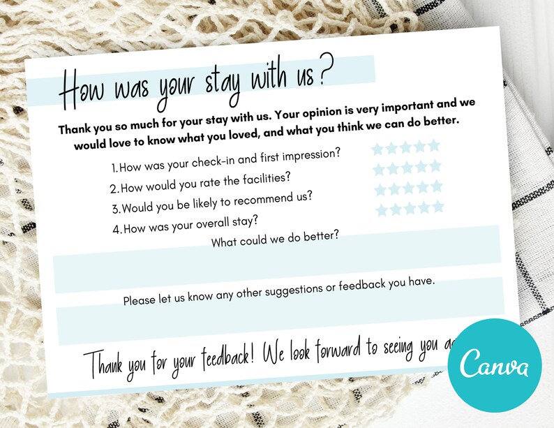 Guest Feedback Request Form Comment Card Template Airbnb - Etsy