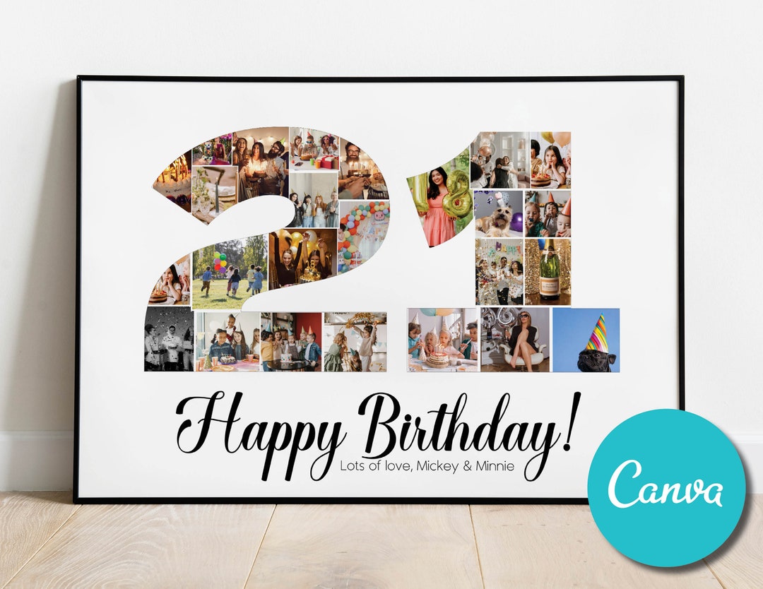 Custom 21st Birthday Photo Collage Gift Art Poster, Custom Printable ...