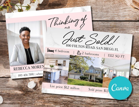 Realtor Just Sold Postcard Custom Template Real Estate Just - Etsy