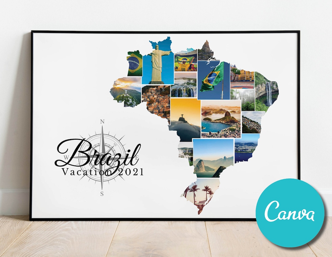 Custom Brazil Photo Collage Gift Map, Brazil Personalized Wedding ...