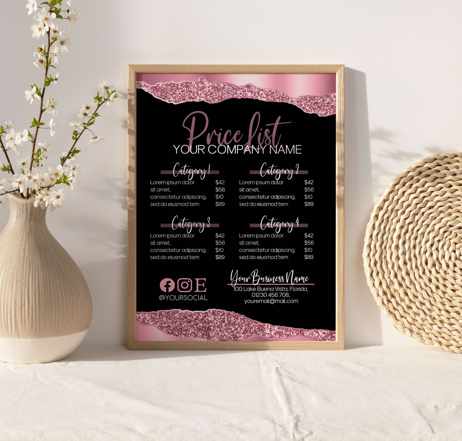 Pink Glitter Editable Price List Template Custom Salon Bakery - Etsy