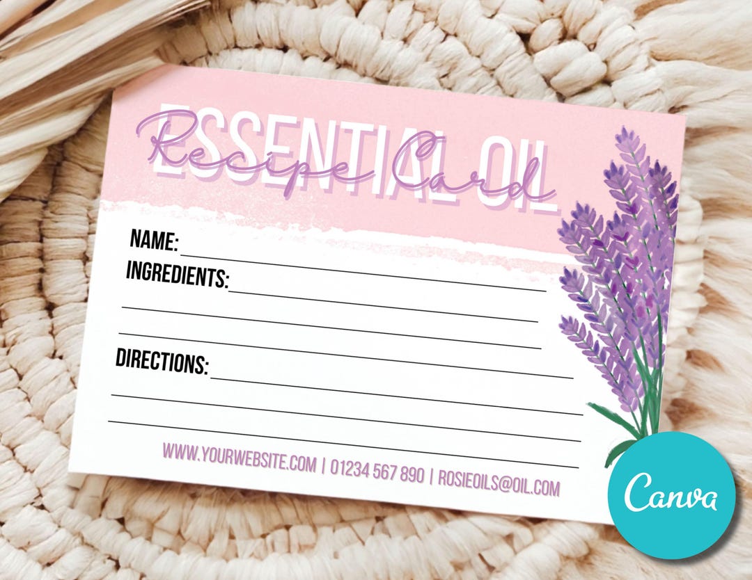 Editable Essential Oil DIY Recipes Card Template Gift, Printable ...