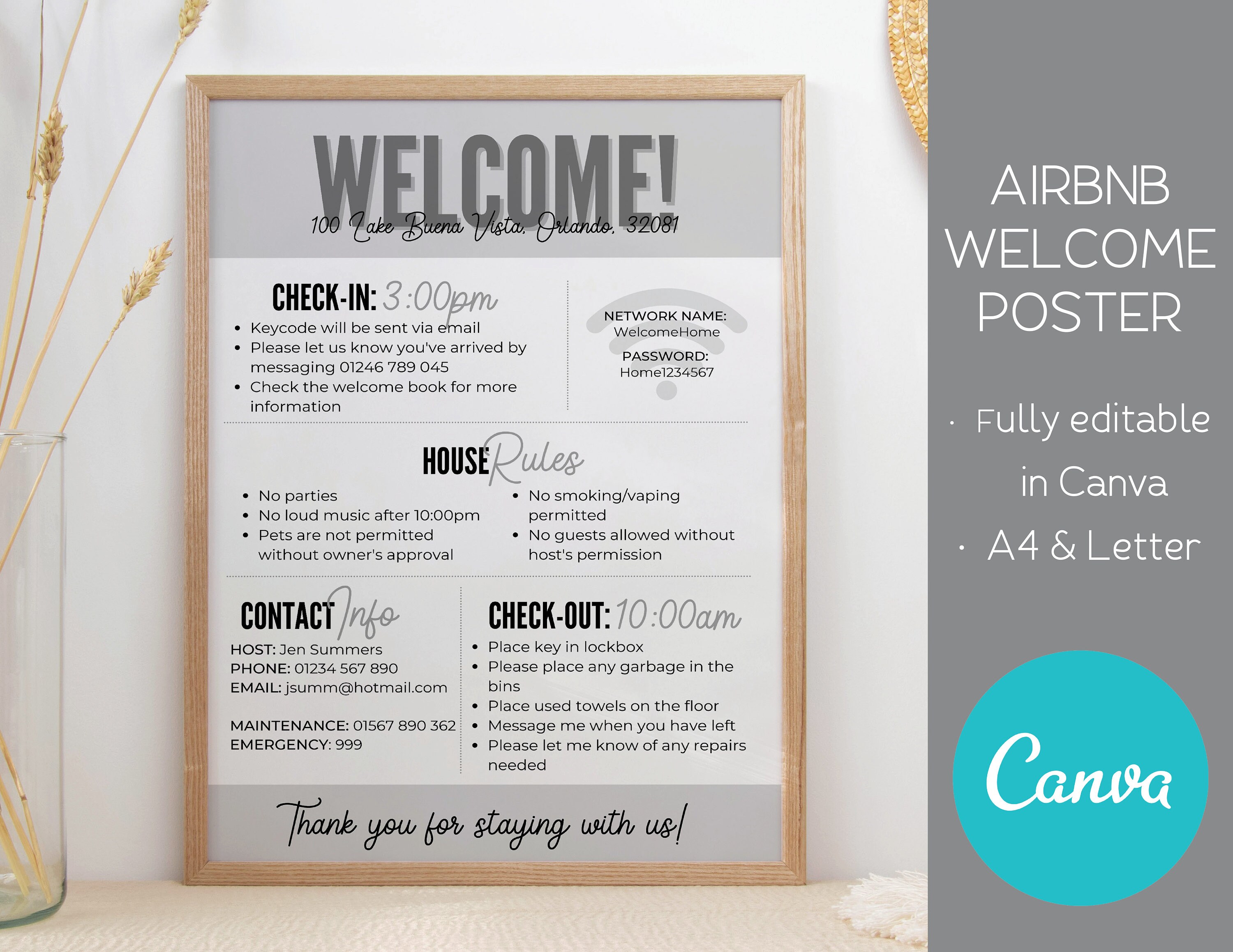 Airbnb Welcome Poster Template Sign Airbnb Poster Editable - Etsy