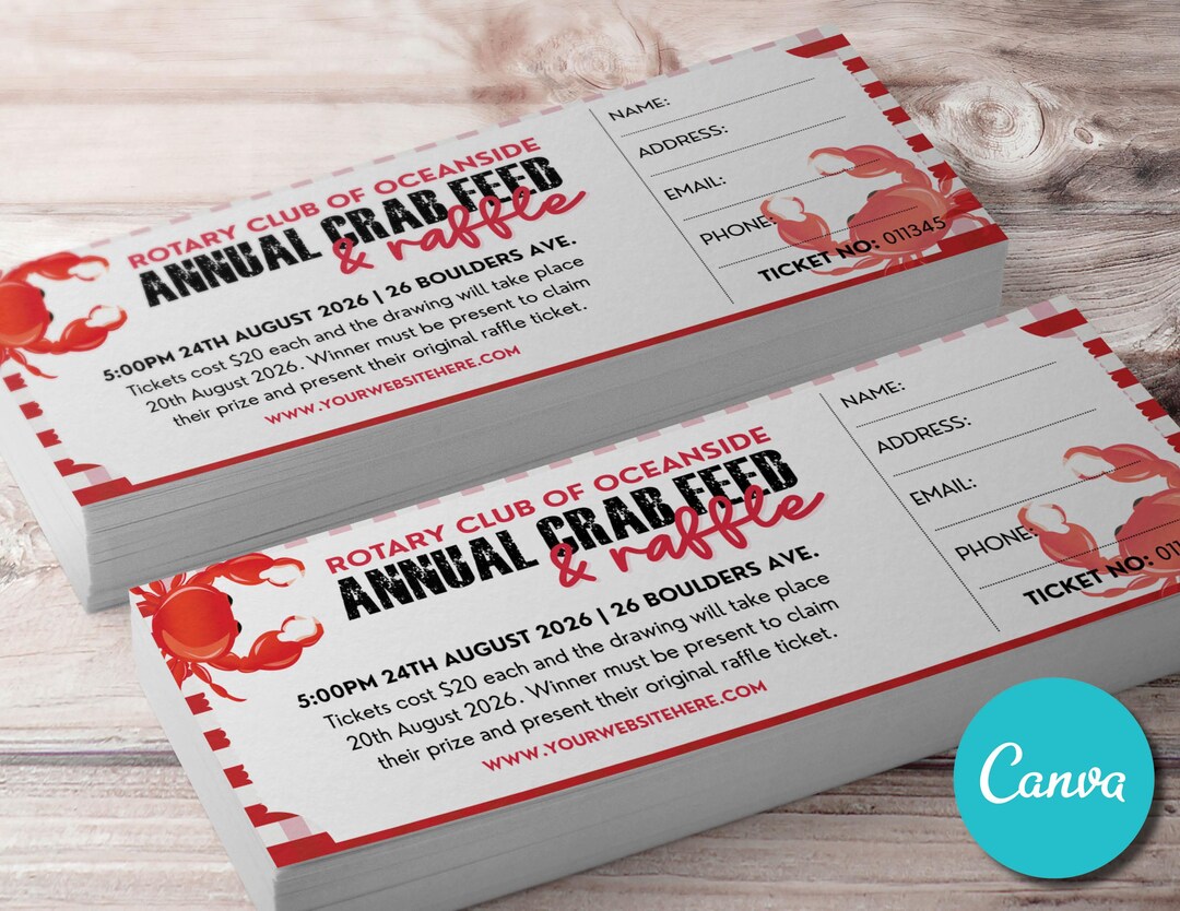 Editable Crab Feed Raffle Event Ticket Template, Canva Crab Roast ...