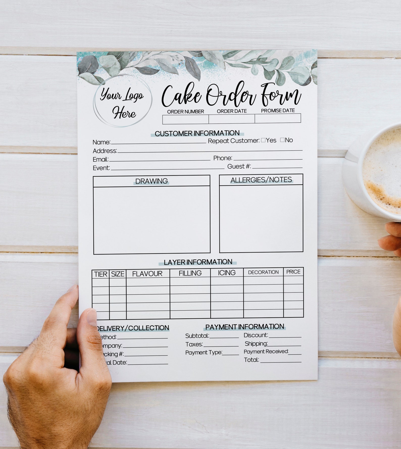 Custom Cake Order Form Editable Green Custom Bakery Order - Etsy