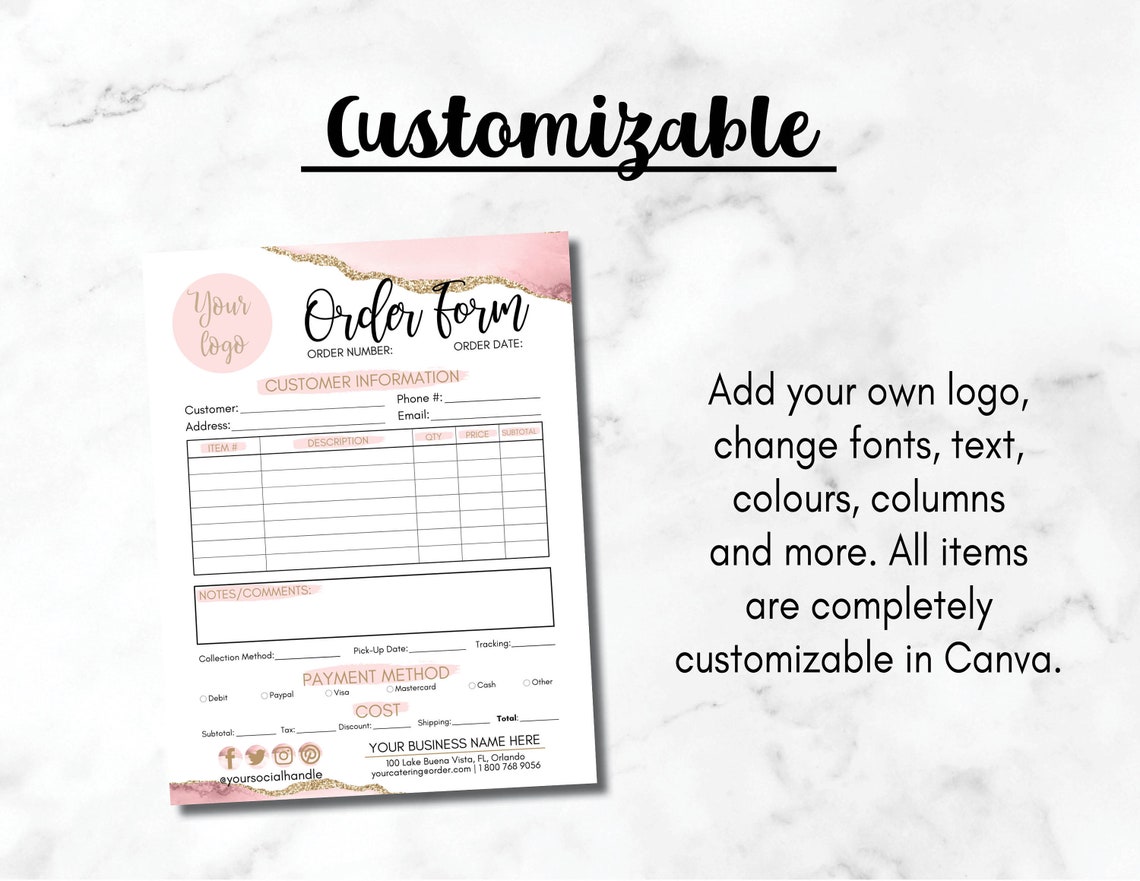 Pink Editable Order Form Custom Template Printable Purchase - Etsy UK