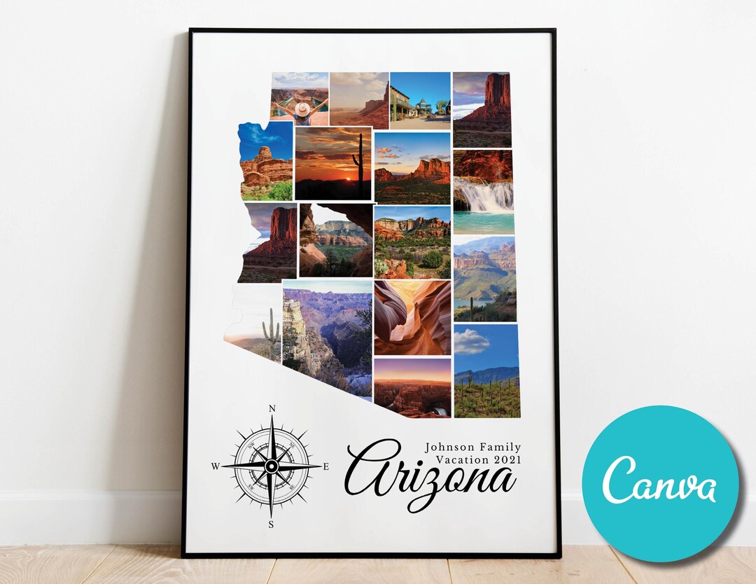 Arizona Map Photo Collage Custom Template Gift Art Print Wedding ...