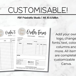 Editable Custom Order Form & Tracker Template, Printable Purchase Order ...