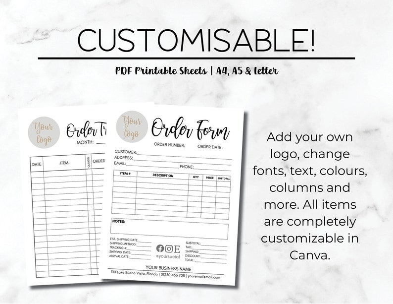 Editable Custom Order Form & Tracker Template Printable | Etsy