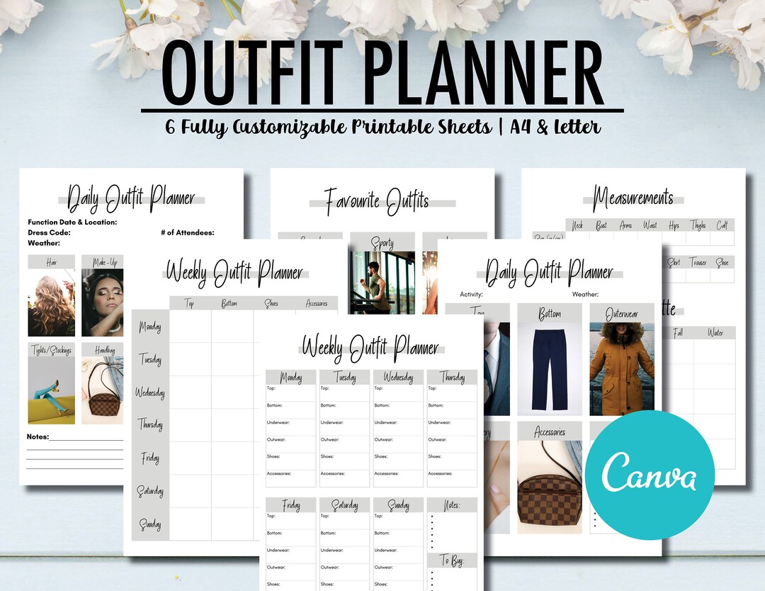 Daily Weekly Outfit Fashion Planner Printable Template, Editable ...