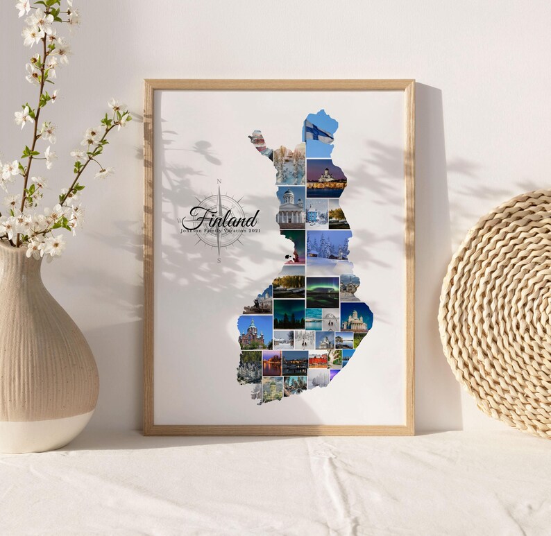 Finland Map Travel Photo Collage Poster Gift Art Wedding Anniversary ...