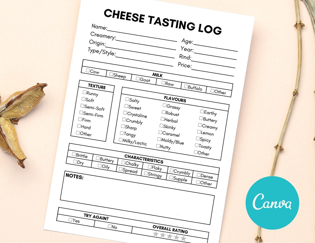 Cheese Tasting Journal Log Notebook, Cheese Tasting Details Log ...