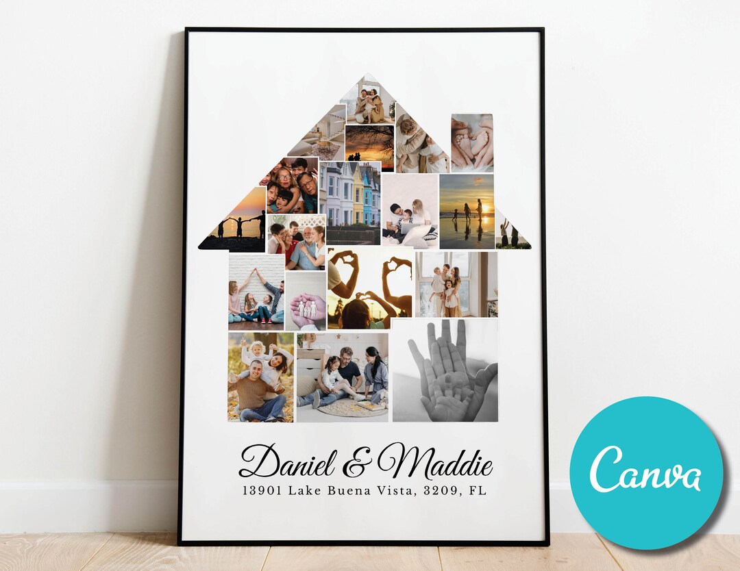Custom House Home Photo Collage Gift, Housewarming Family Wedding Photo ...