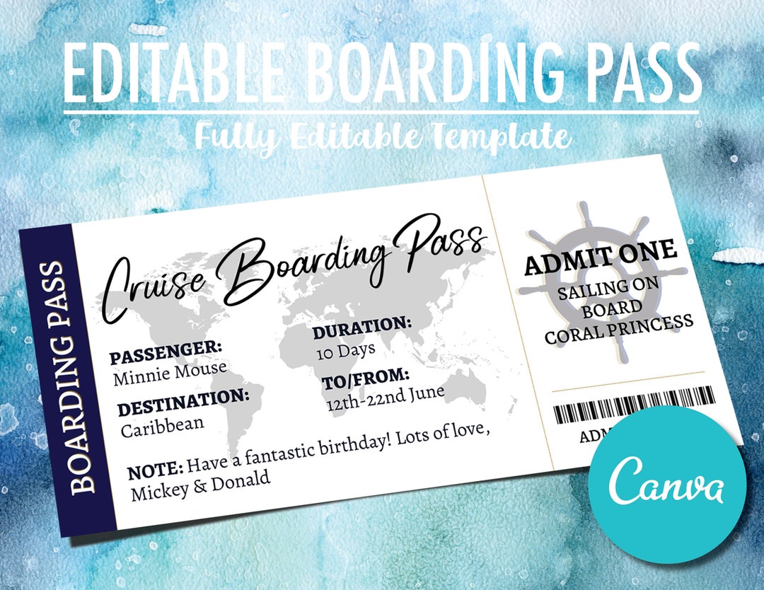 Editable Cruise Boarding Pass, Printable Cruise Ticket, Custom Cruise ...