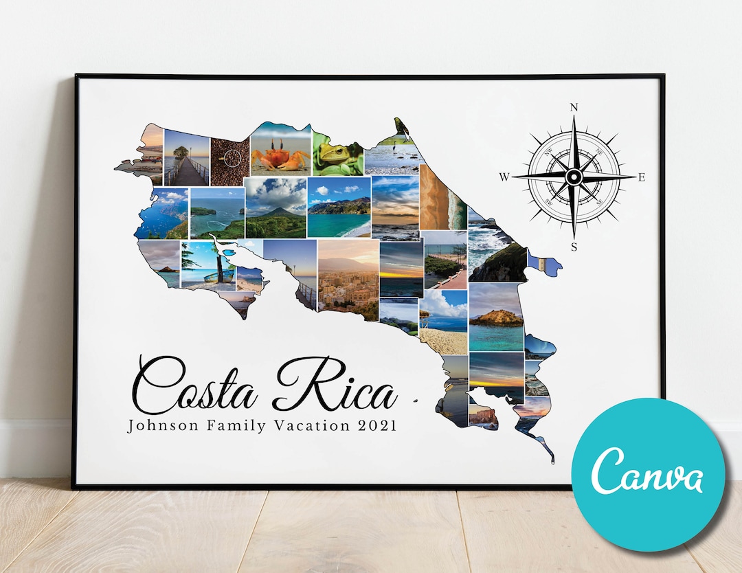 Costa Rica Map Personalized Custom Photo Collage Gift Wedding ...