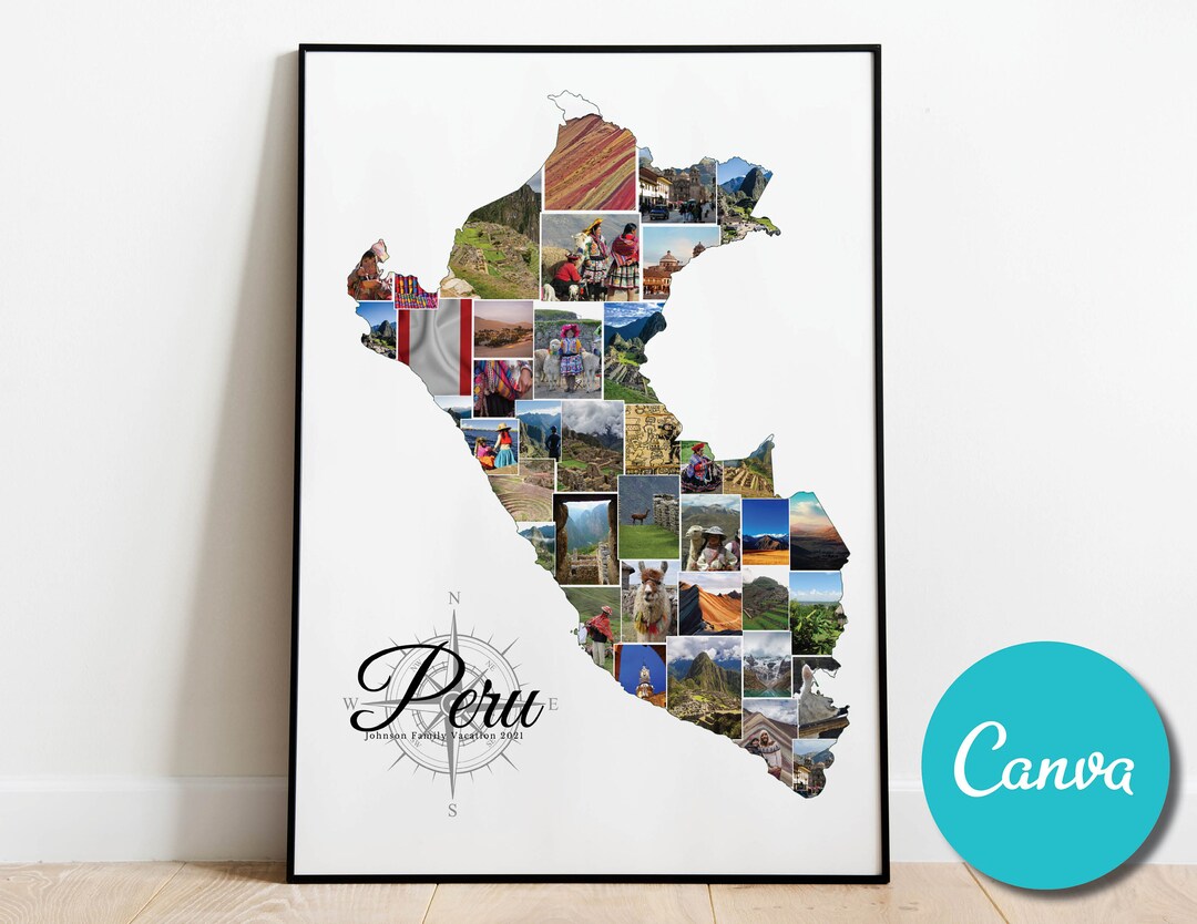 Peru Map Travel Photo Collage Poster Wedding Anniversary Gift, Peru ...