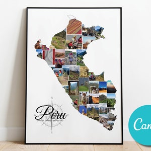 Peru Map Travel Photo Collage Poster Wedding Anniversary Gift, Peru ...