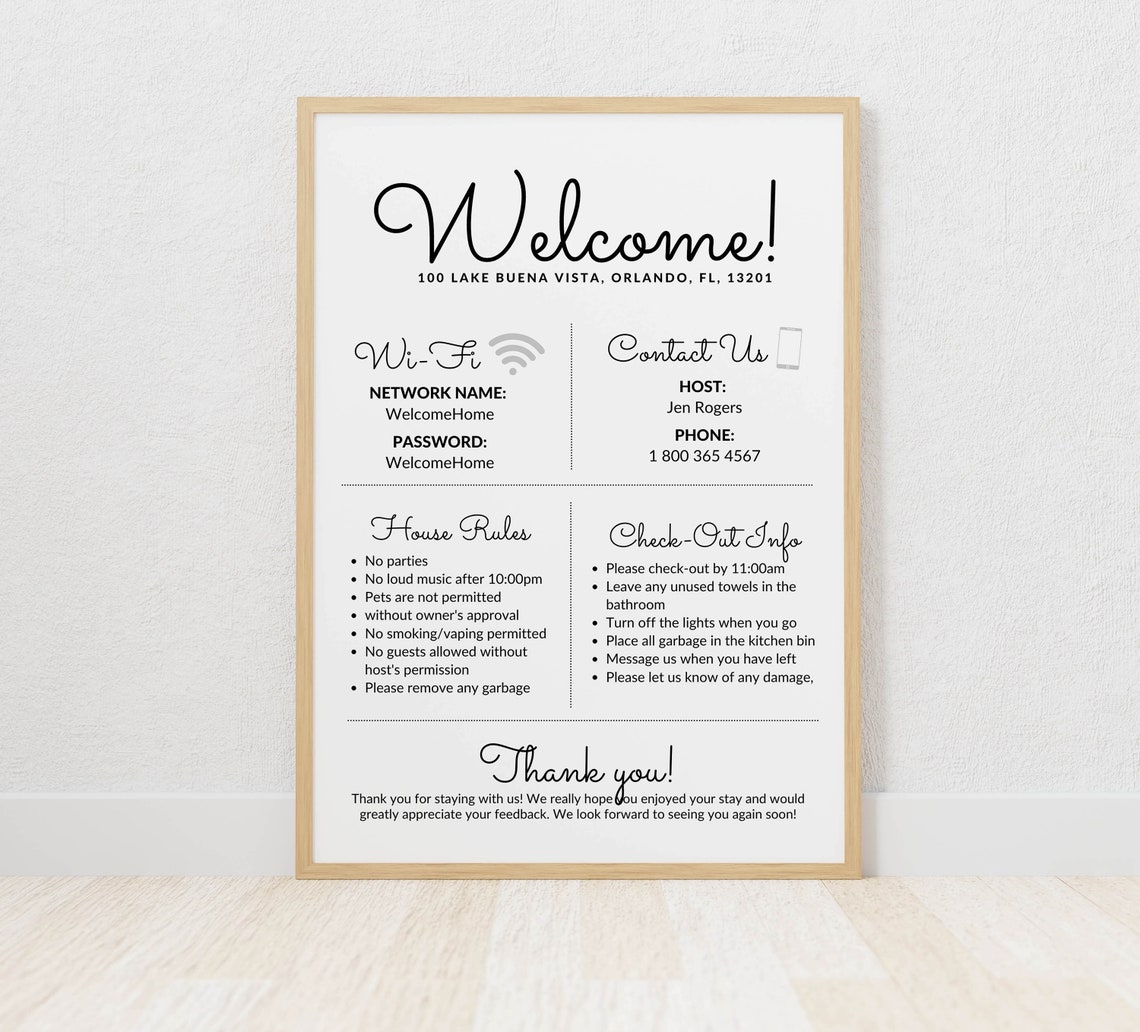Editable Airbnb Welcome Poster Template Sign VRBO Airbnb | Etsy