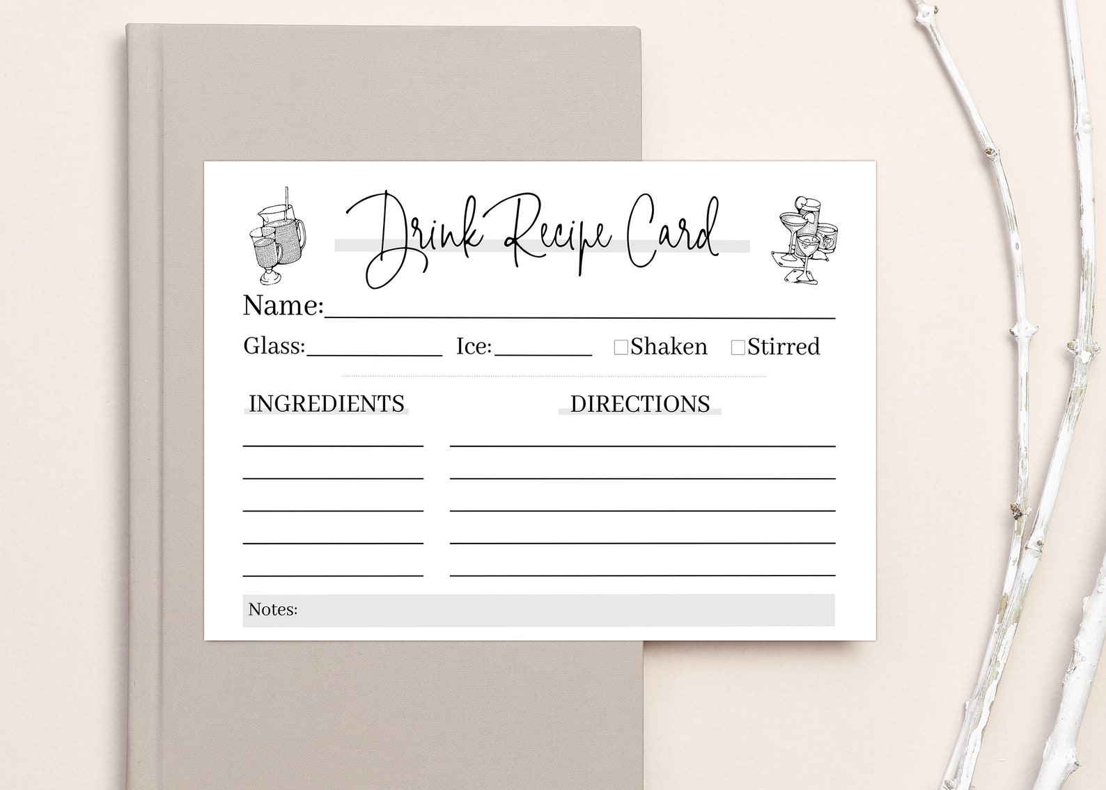 Editable Drink Recipe Card Template, Printable Cocktail Bar Recipe Card ...