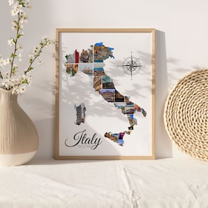 Italy Custom Photo Collage Map Gift Honeymoon Wedding Art, Italy ...