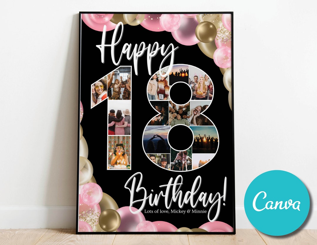 Custom 18th Birthday Photo Collage Gift Poster Number Art, Custom ...