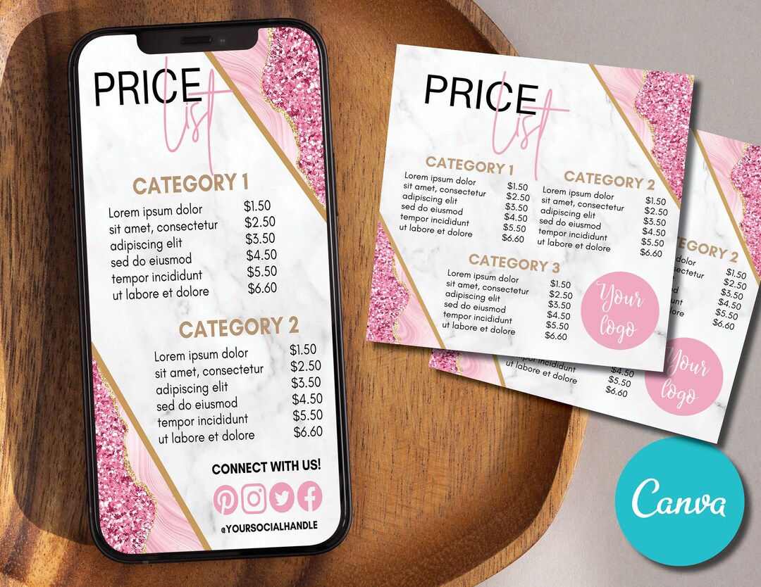 Editable Phone Price Beauty Salon Price List Template Custom - Etsy
